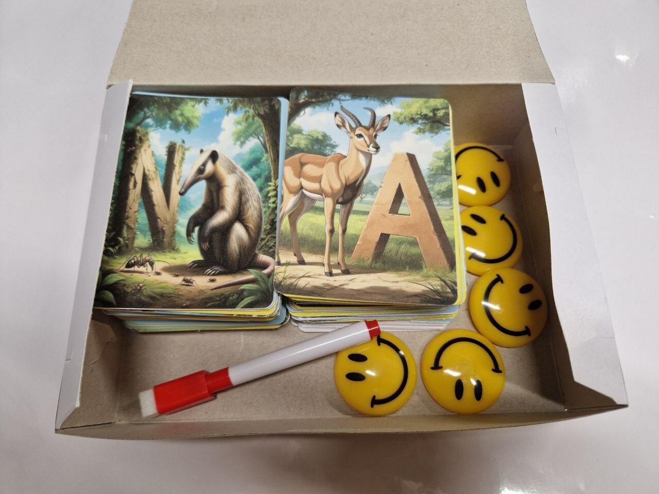 Касса букв - английский алфавит "Путешествие по миру животных" Маркер и магниты в подарок" Составляйте слова играя!