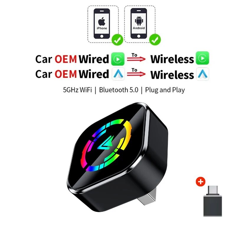 2в1 CarPlay Box Android Auto адаптер проводной к беспроводному для Audi Toyota Mazda Nissan Chevrolet Suzuki Subaru Kia Ford Opel Skoda, Type C