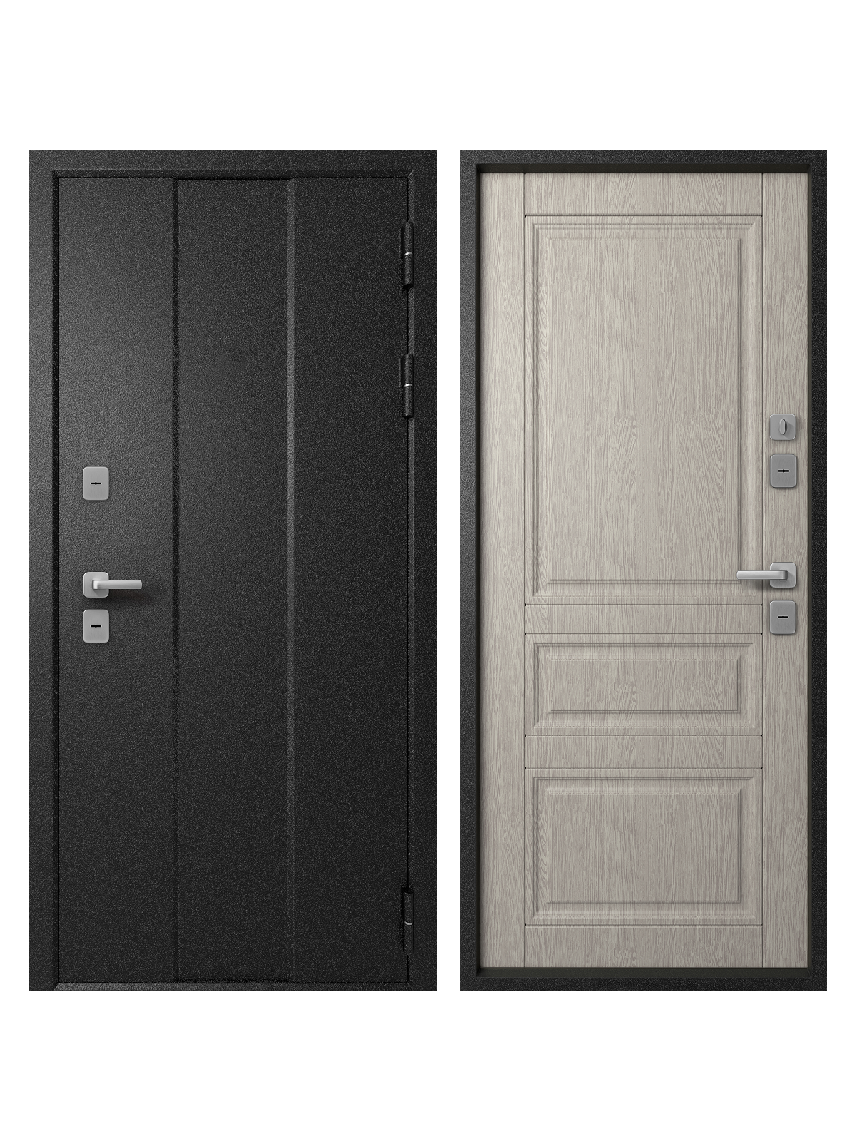 Дверь стальная Эталон Термо-4 Черный букле-Астана эш уайт, мат. хром кв. 960 правая (терморазрыв)