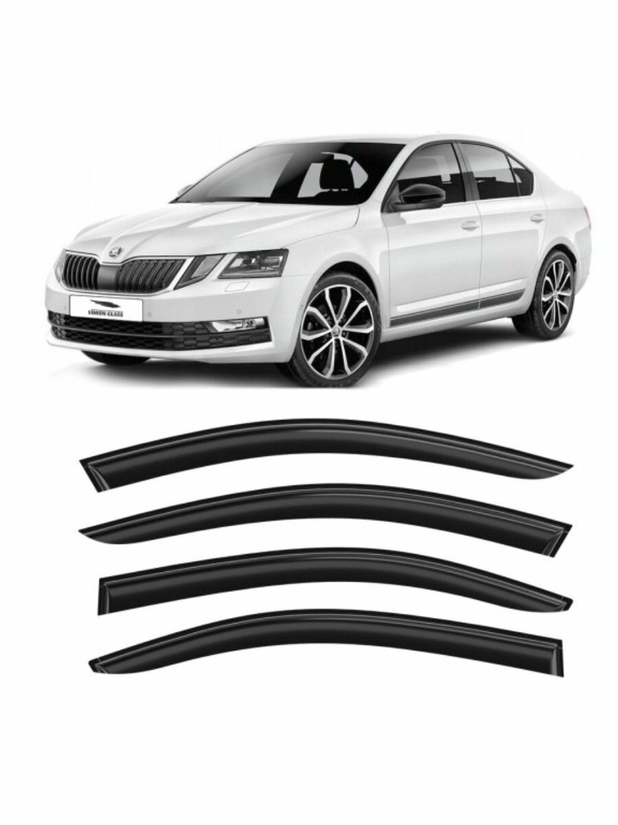Дефлекторы неломающиеся 4 шт. для а/м Skoda Octavia лифтбек, Voron Glass DEF00557