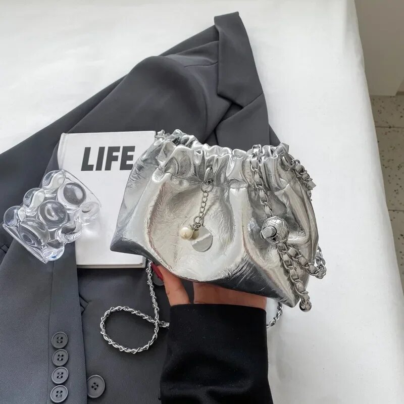 2025 новая сумка через плечо, элегантная летняя сумка на цепочке, модная сумка-мессенджер, женская сумка-кошелек, дамская сумочка, Silver, SKU01025