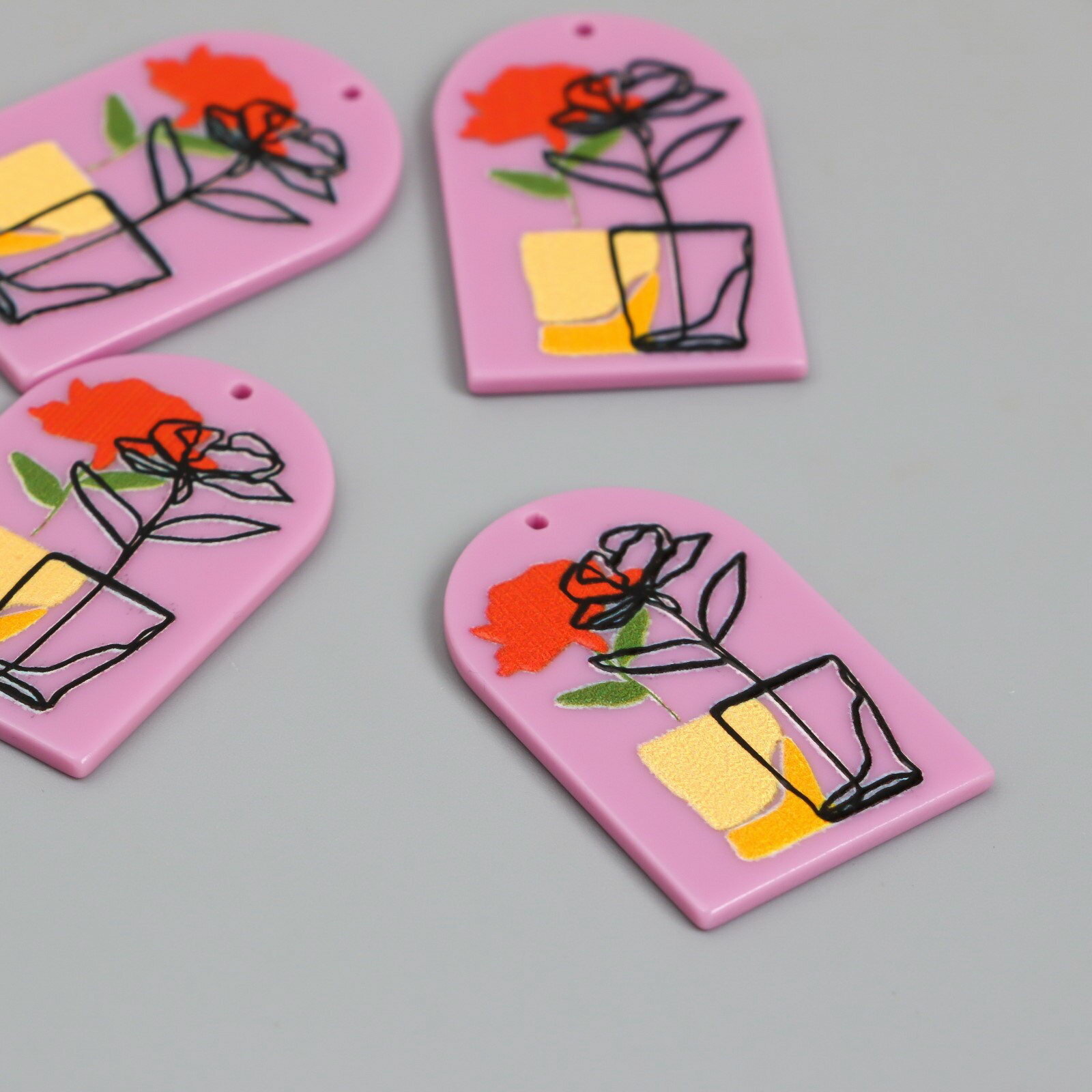 Декор для творчества акрил "Роза в стакане", 0.2x2.6x3.9 см, тематика праздника: 8 марта, 4 шт.