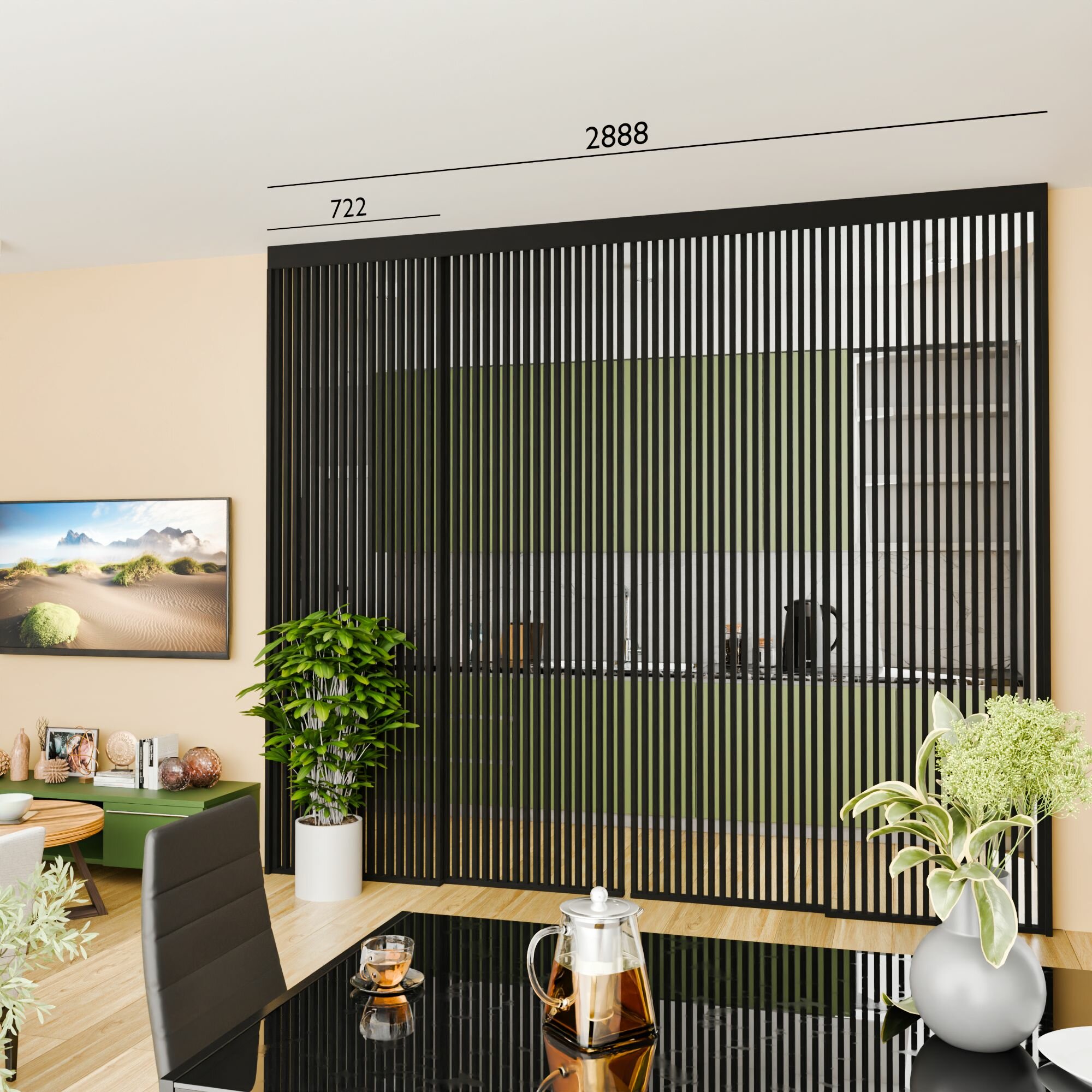 Межкомнатная дверь реечная 22х40 мм, черная, 4 модуля, рейки клуб