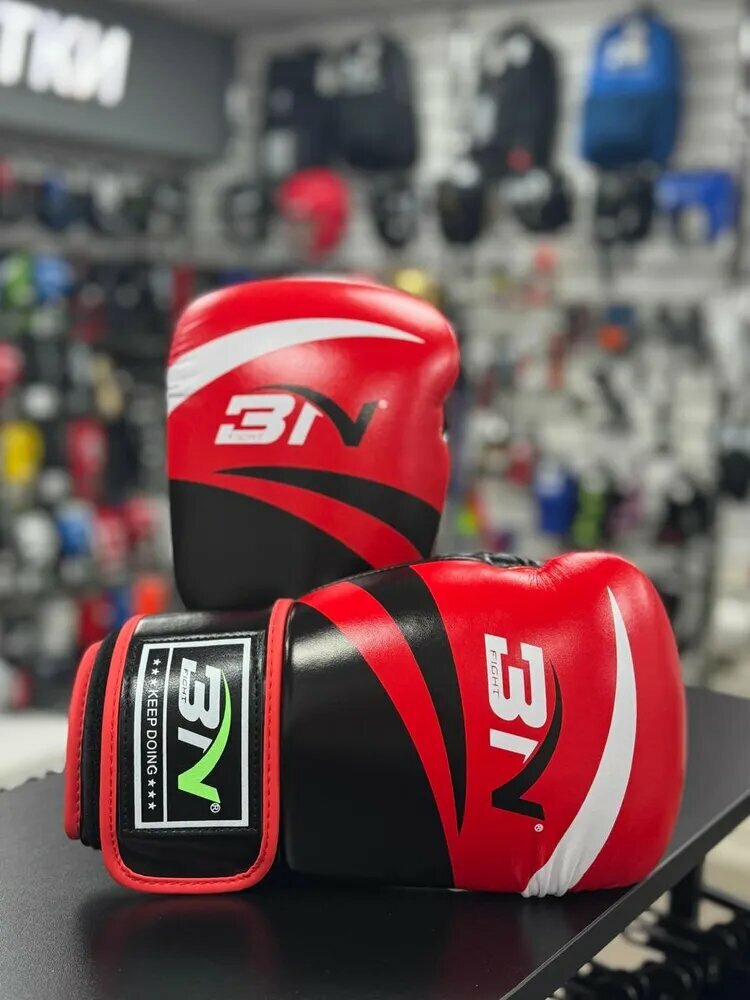 Боксерские перчатки BN fight черно-красные 8 унций，PU кожа материал