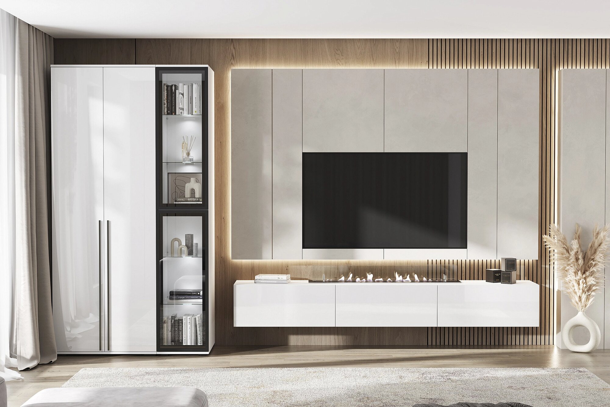 Гостиная Миф Норд с подсветкой Комплект №1 Белый глянец размер 3600х2236х510