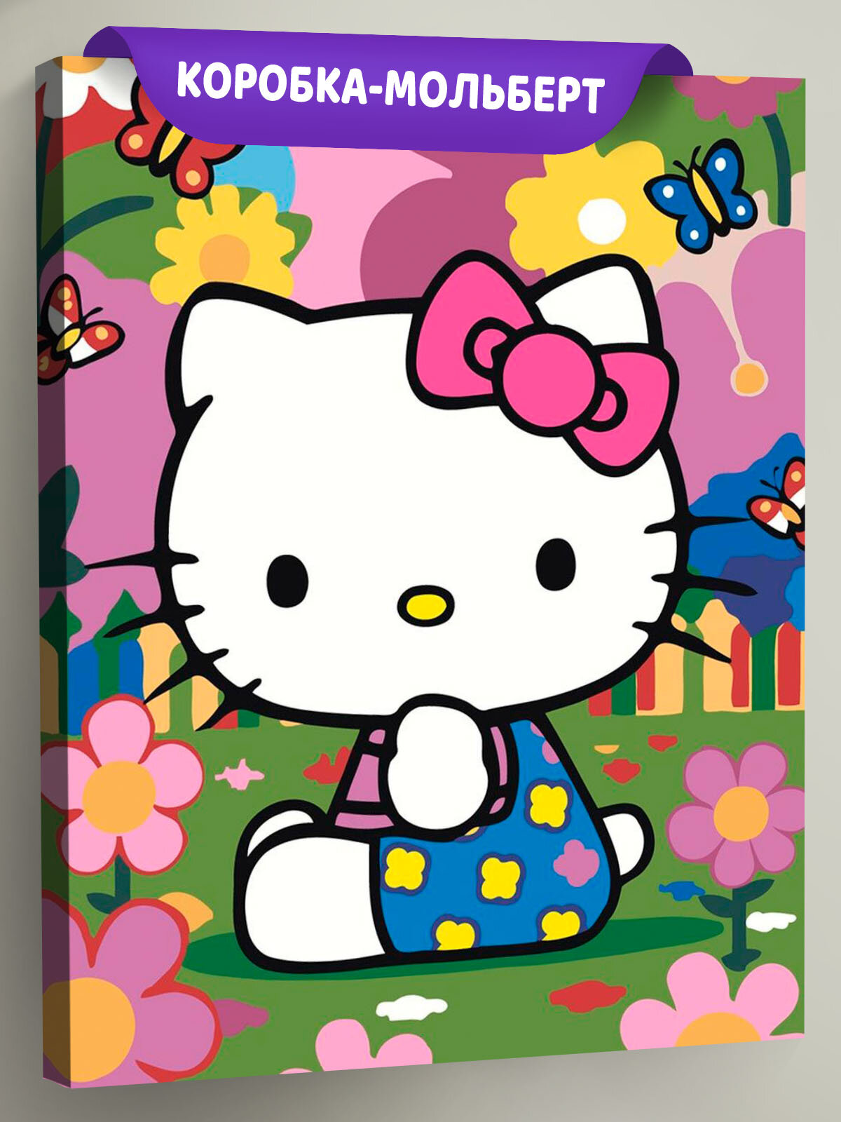 Картина по номерам на холсте с подрамником "Хеллоу Китти Hello Kitty: Цветы и бабочки" Раскраска 40x50 см, Мультфильмы
