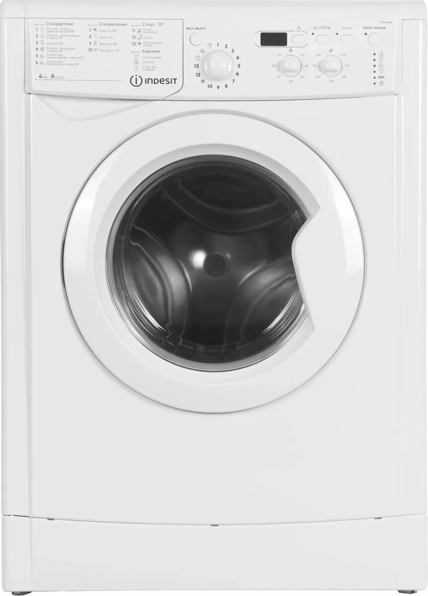 Стиральная машина Indesit EcoTime IWUD4085 (CIS), загрузка 4 кг, 16 программ, белый