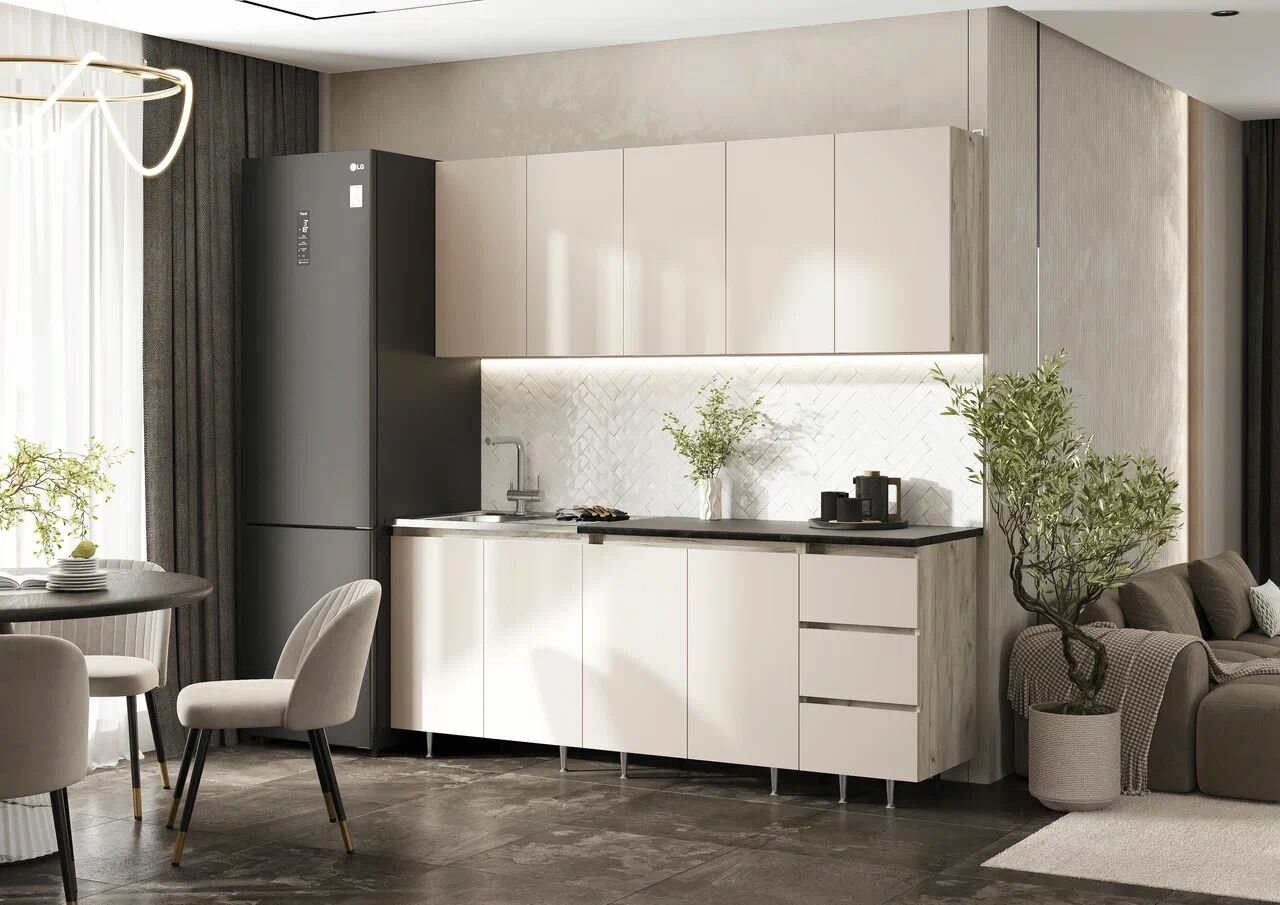 Кухня 2м. Челси Кашемир, Дуб Крафт серый