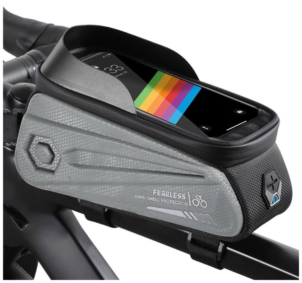 Сумка велосипедная West Biking, крепление на раму, водонепроницаемая, для телефонов до 7", серая