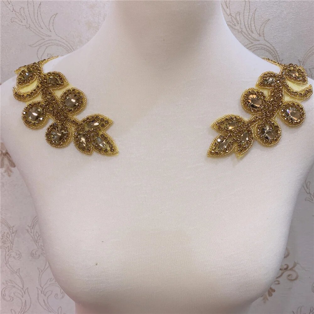 2 шт. Аппликации из хрустальных бусин для отделки свадебного платья A gold