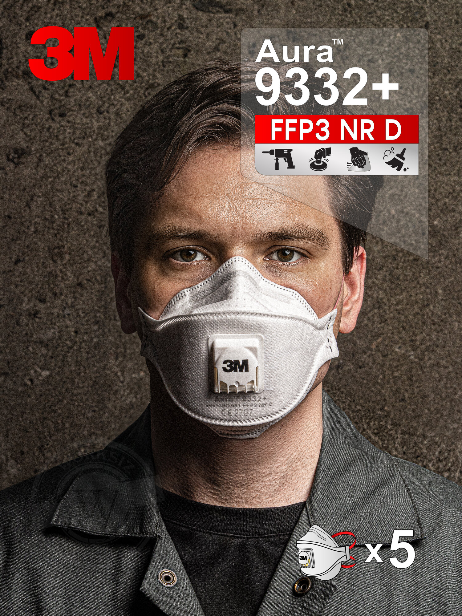 Респиратор 3М™ Aura™ 9332 / FFP3 с клапаном выдоха, 5 шт.