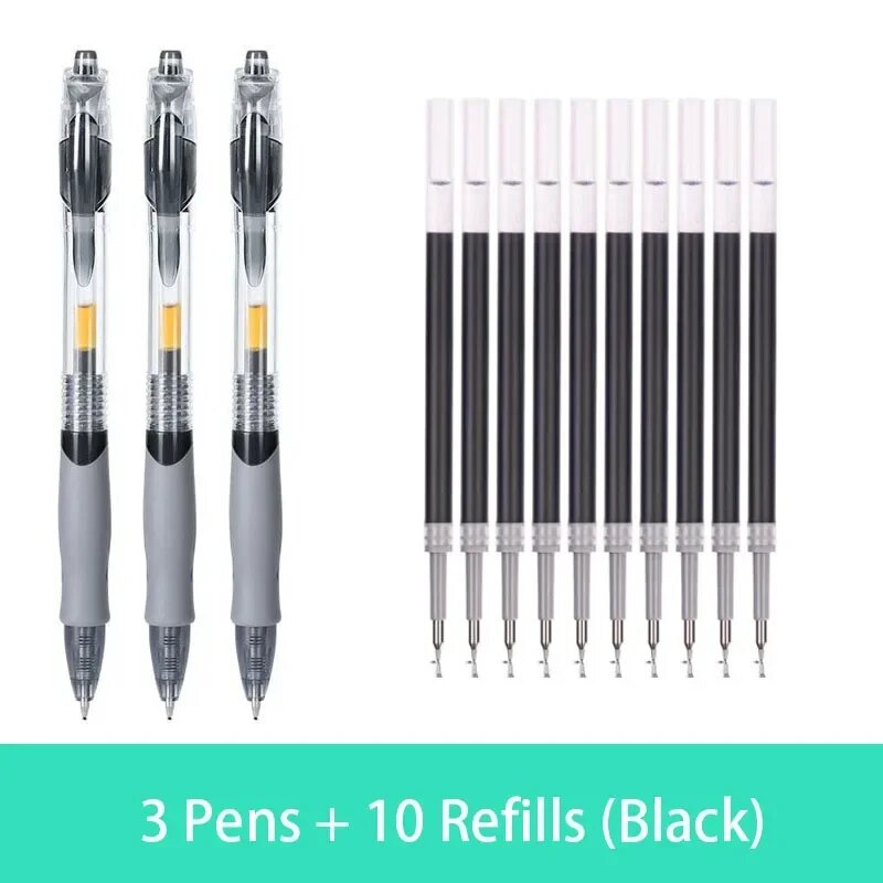 Набор гелевых ручек Kawaii Черный, 3 Pens 10 Refills