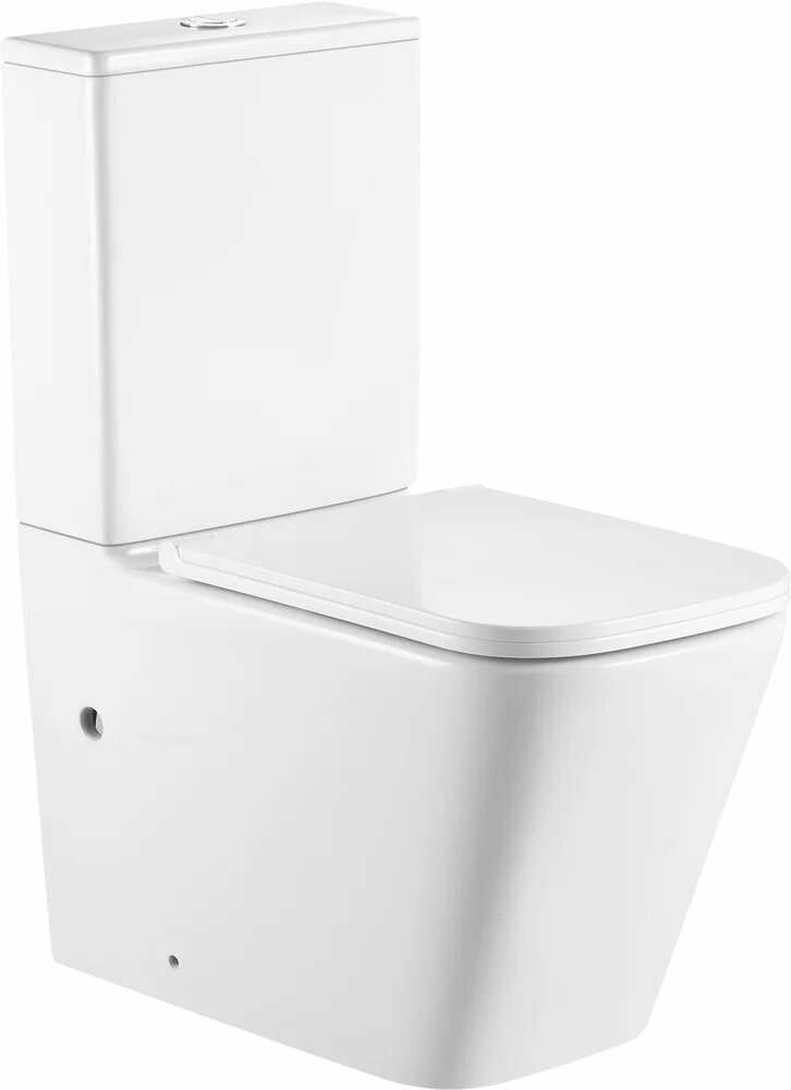 Унитаз-компакт напольный SantiLine SL-5028 с микролифтом, безободковый, фаянсовый, антивсплеск, белый, с нижним подводом прямоугольный