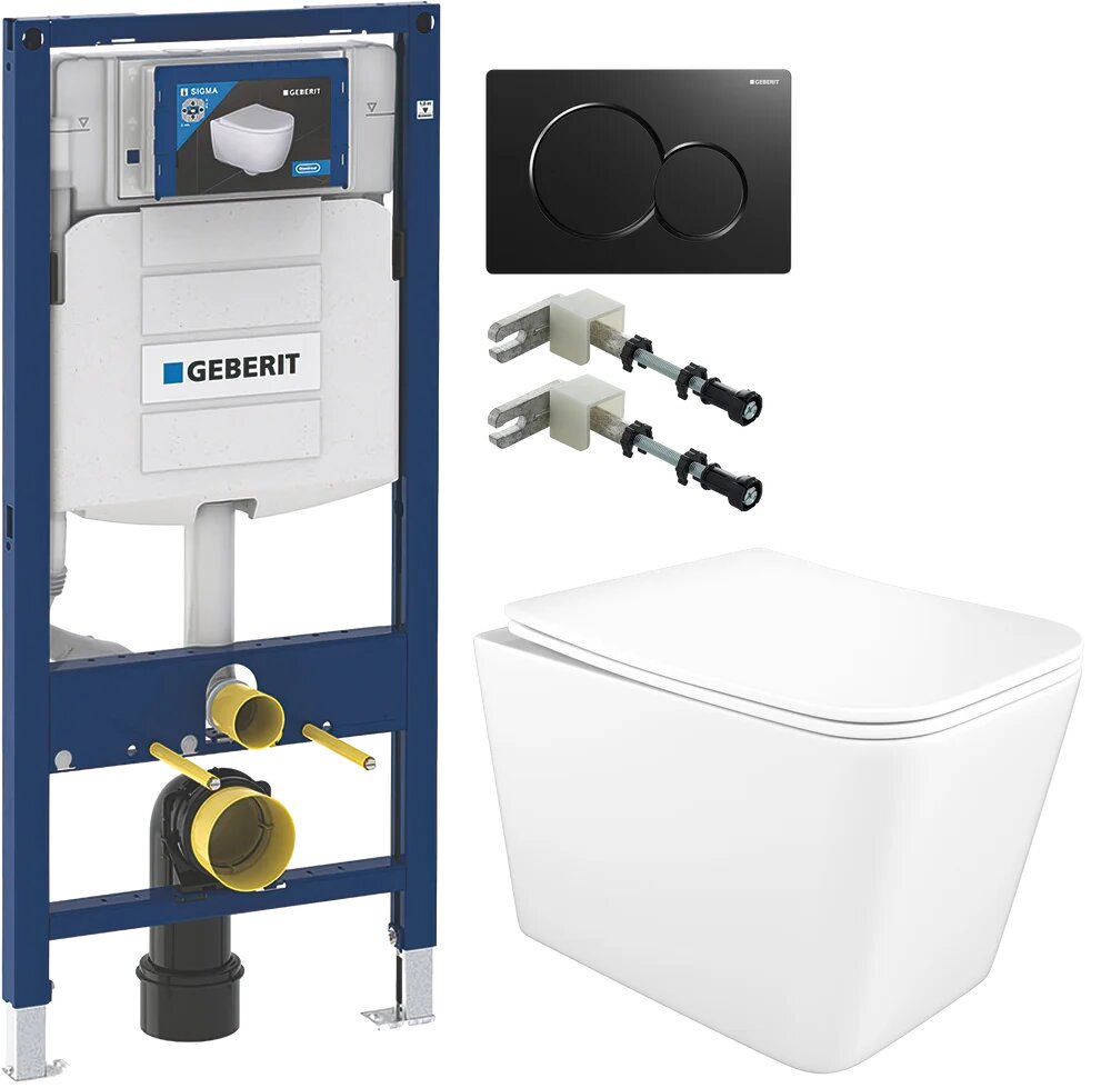 Комплект Унитаз подвесной STWORKI Молде S23401WH / Инсталляция Geberit Duofix UP 320 111.300.00.5 / Крепления к стене, Кнопка черная