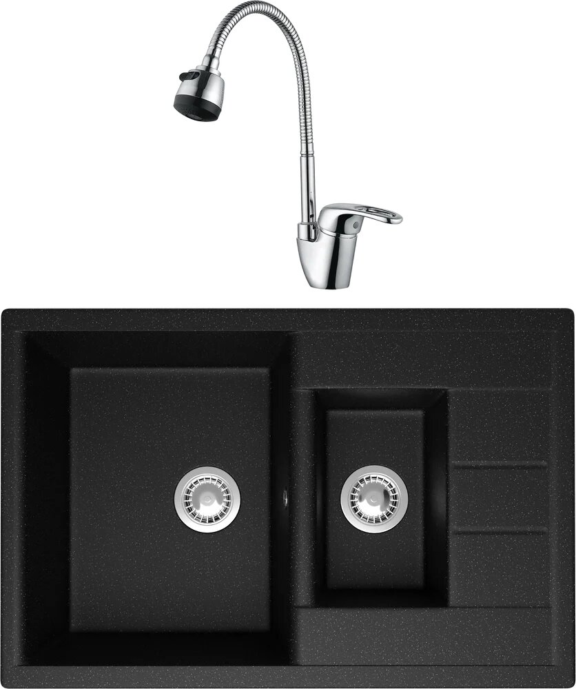 Комплект Мойка Domaci Болонья М-210-002, черная / Смеситель Ливорно WFD04163B
