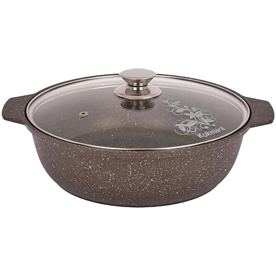 Кастрюля-жаровня 3л «Мраморная», кофейный мрамор, стеклянная крышка, алюминий