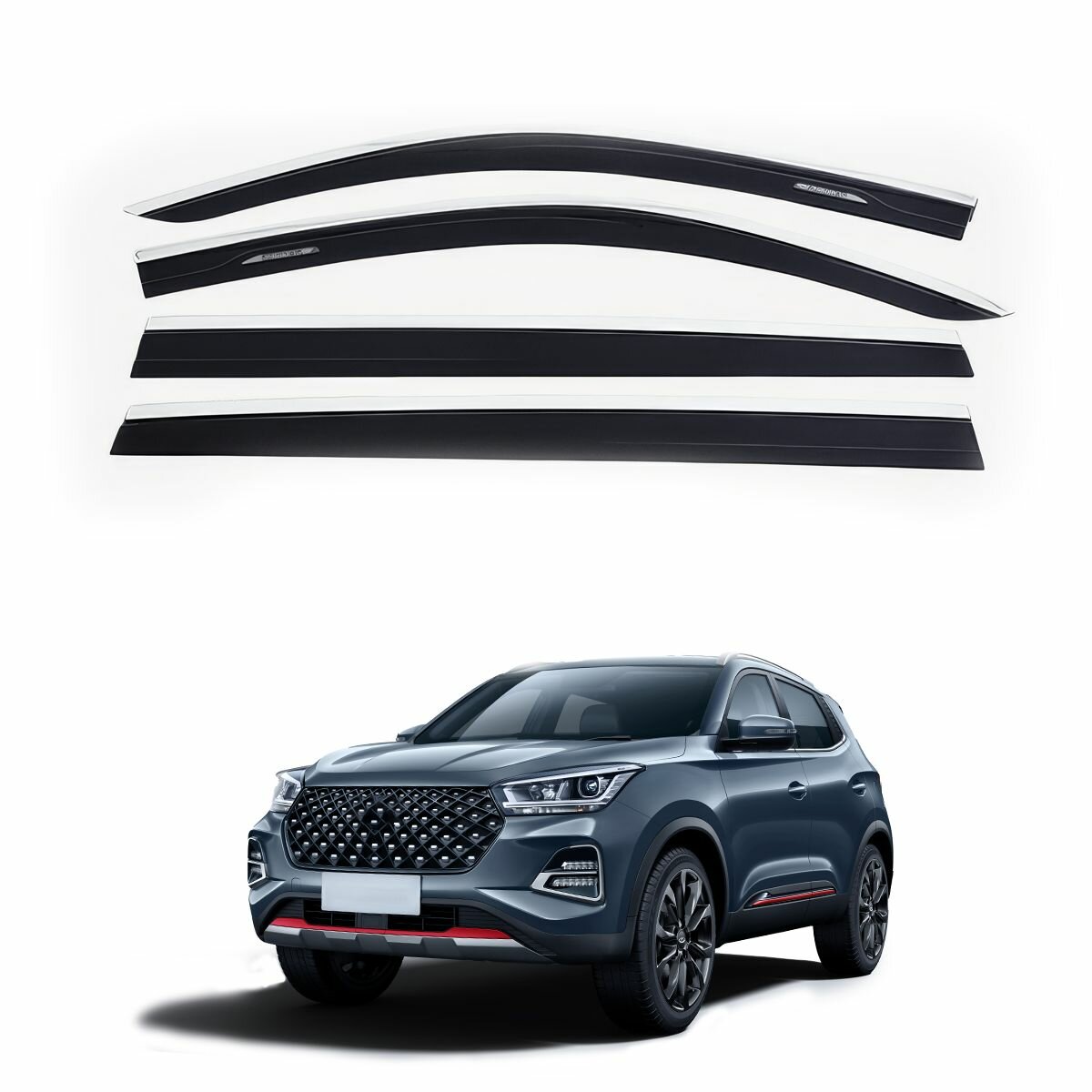 TXR Дефлекторы окон Chery Tiggo 4 / Kaiyi X3 2019+ с Хром полосой