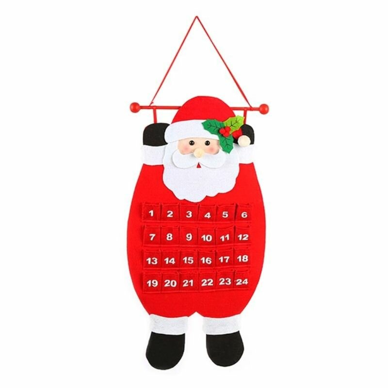 Рождественский календарь Адвента с 24 карманами, фетровый настенный календарь для праздничного украшения, красный