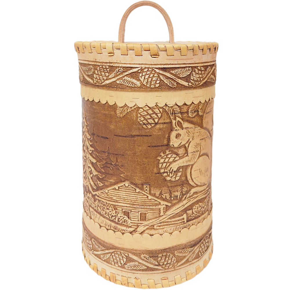 Туесок из бересты ручной работы "Белочка с шишкой", 2л.