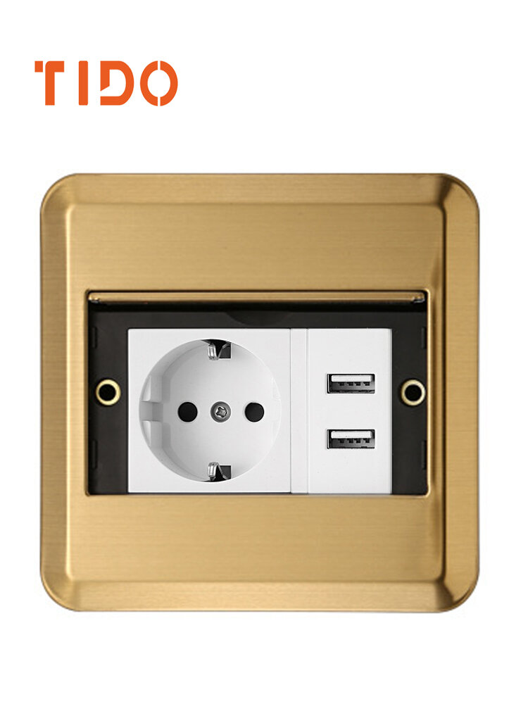 Лючок под розетки встраиваемый в пол ламинат плитку в пол 1 розетки + 2 USB Цвет: золото