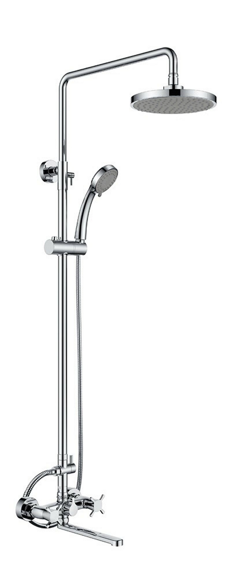 Душевая система с двумя рукоятками KAISER Cuatro 58182, со смесителем и тропическим душем, с изливом латунь, хром