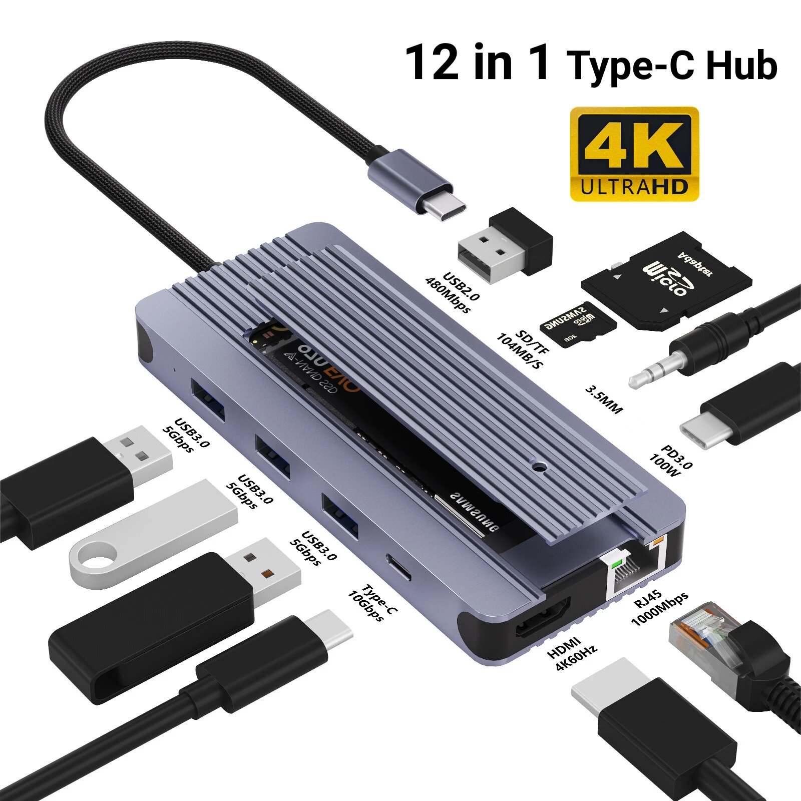 12 в 1 USB-хаб kebidumei для Macbook Pro Air M1, 12 in 1