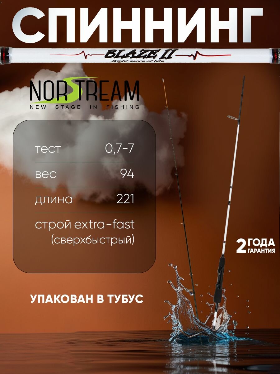 Спиннинг Norstream Blaze-2 BLS2-732UL тест 0,7 - 7 г, 221см