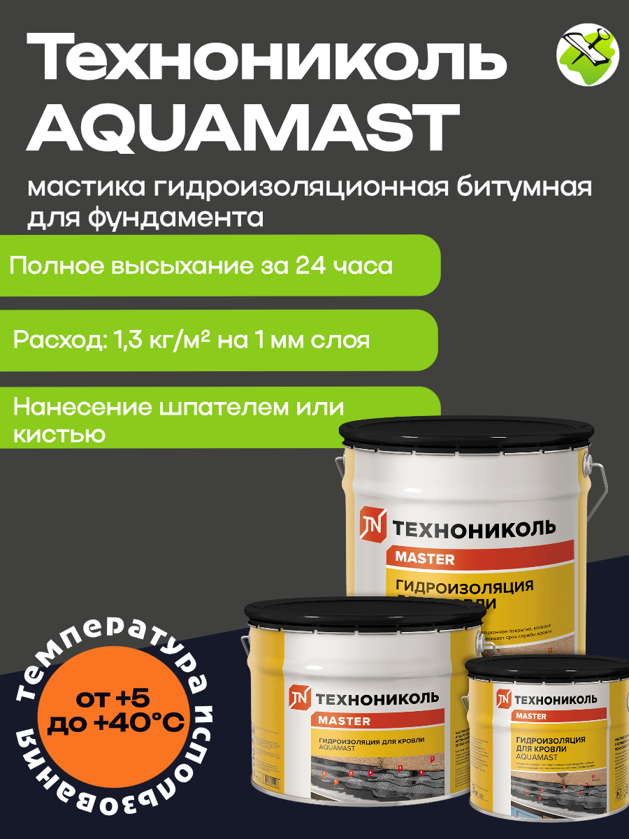 Аквамаст мастика битумная для фундамента, однокомпонентная (3кг)