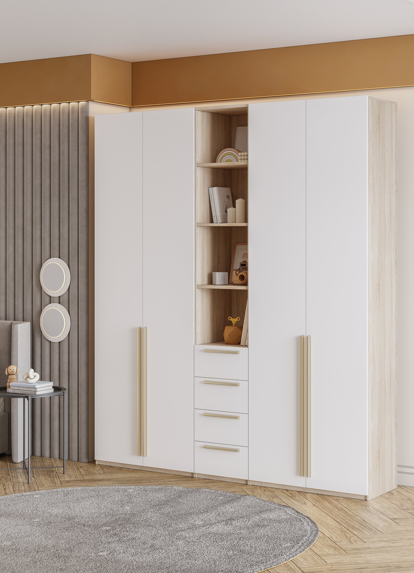 Шкаф распашной Хейсон-21 Дуб Сонома для одежды четырехдверный 250*210*50