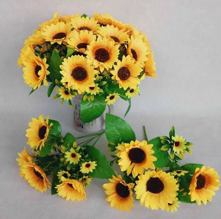 Искусственные подсолнухи 35 см 2 букета для декора дома, фотосессий и кладбища