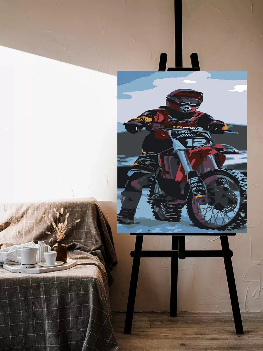 Картина по номерам Кроссовый Мотоцикл Мотокросс Зима