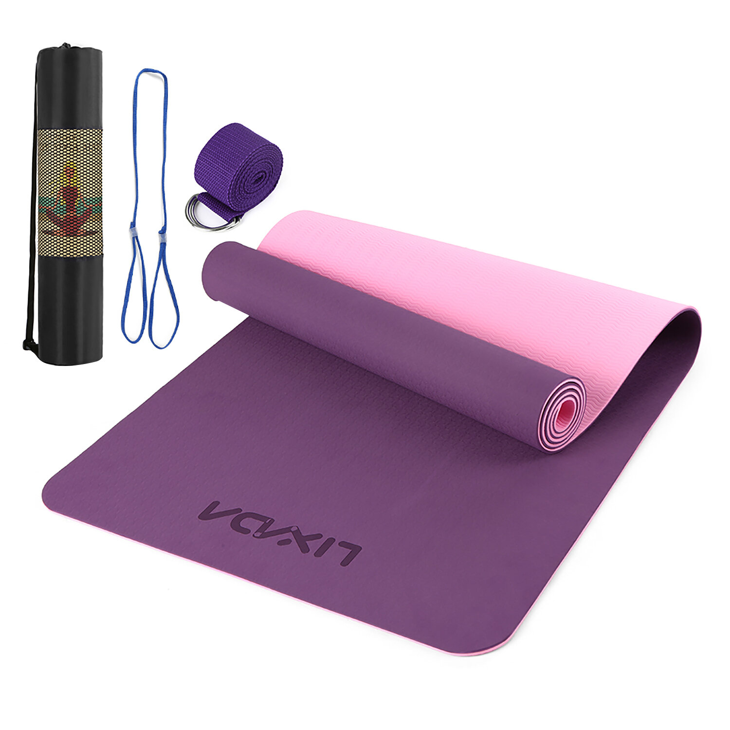 72x24 дюйма йога-мат TPE нескользящий для фитнеса и пилатеса с сумкой и лямкой