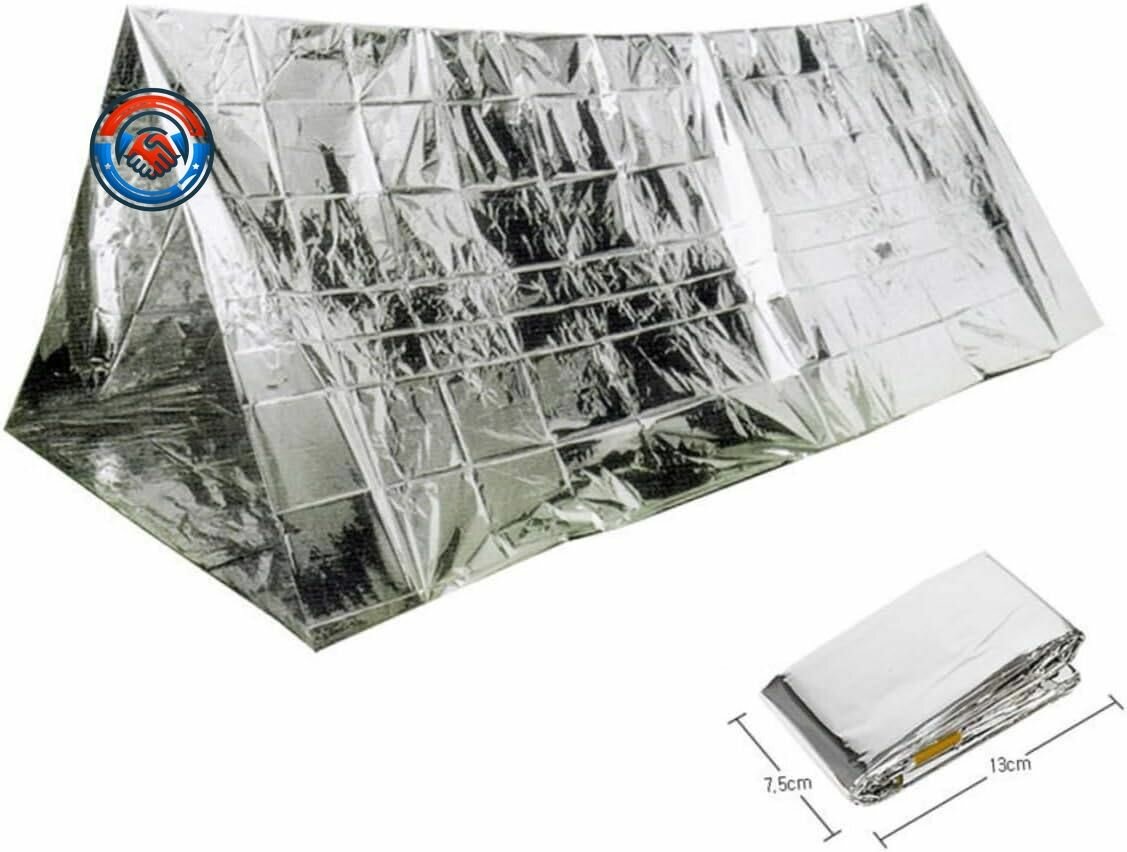 Аварийная палатка для кемпинга и выживания, многоразовая компактная теплоотражающая тент-укрытие 240x150 см с веревкой, серебристая спасательная туристическая пленка