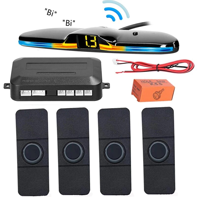 13 мм плоские датчики, 4 датчика, комплект датчиков парковки автомобиля, обратный резервный радар, звуковая сигнализация, индикатор, зонд, система постоянного тока 12 В, Black sensors