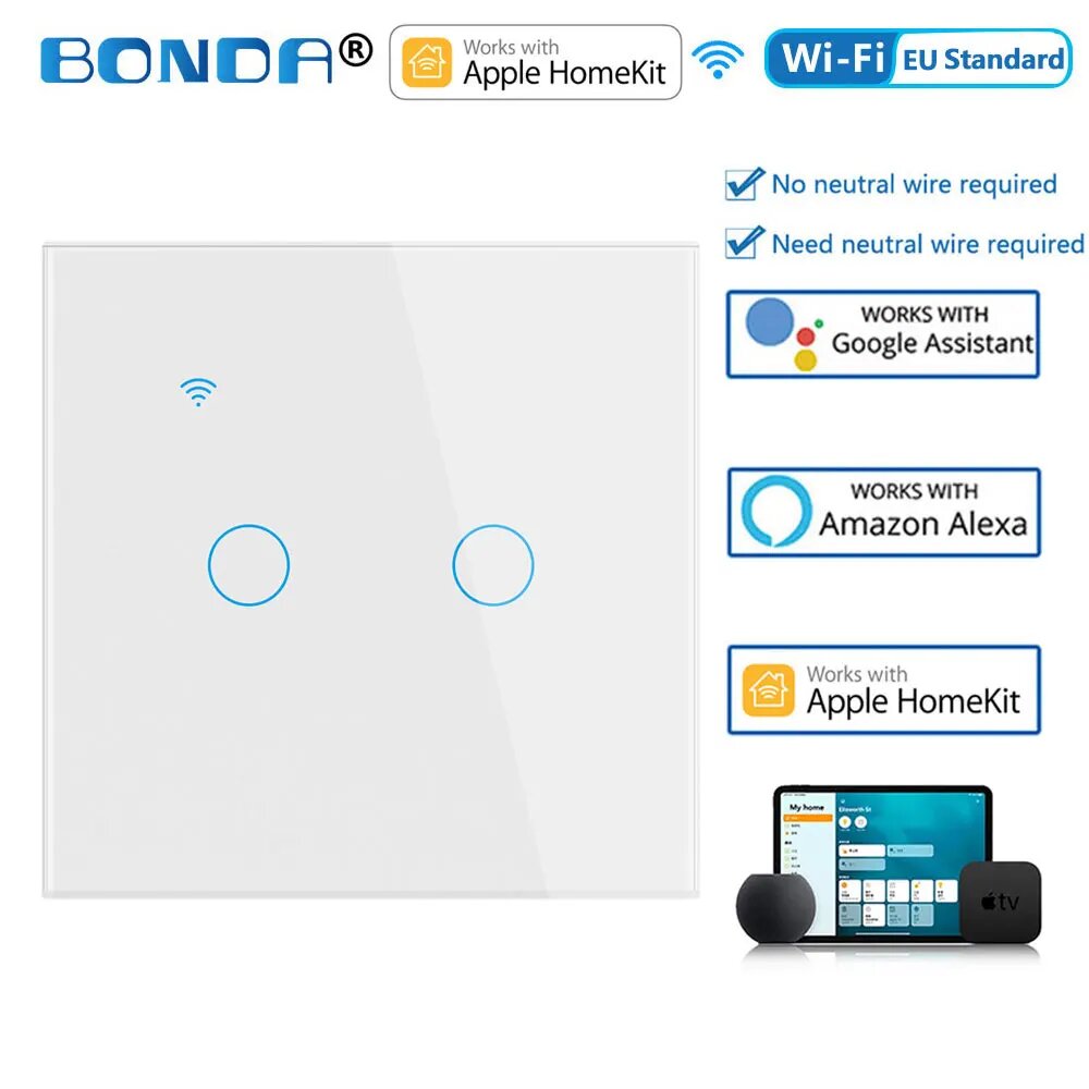 BONDA Сенсорный умный переключатель Apple HomeKit 1/2/3 группы