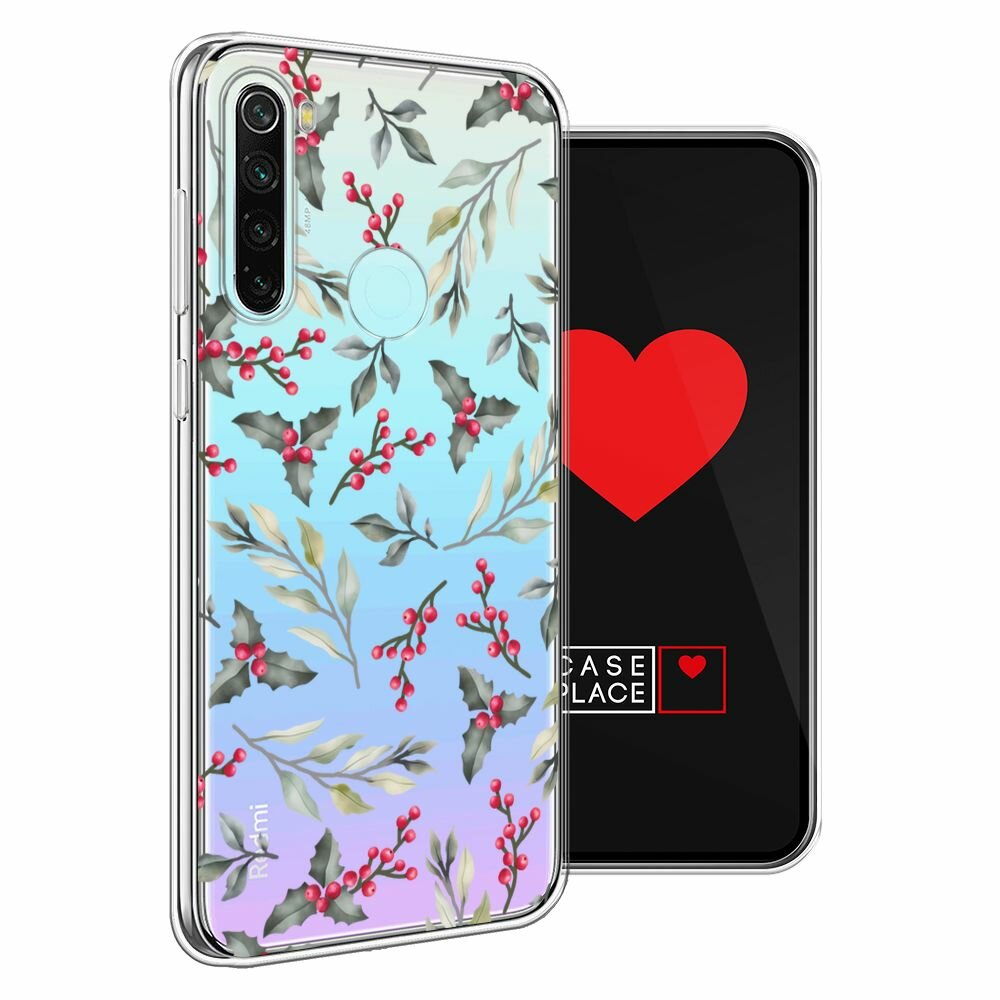 Чехол на Xiaomi Redmi Note 8 / Сяоми Редми Нот 8 с принтом Зимние ягоды паттерн, прозрачный — фото 1