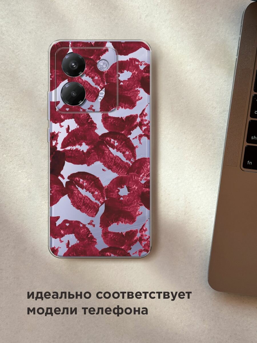 Чехол на Poco M7 Pro / Поко М7 Про с принтом "Помада паттерн 2", прозрачный — фото 1