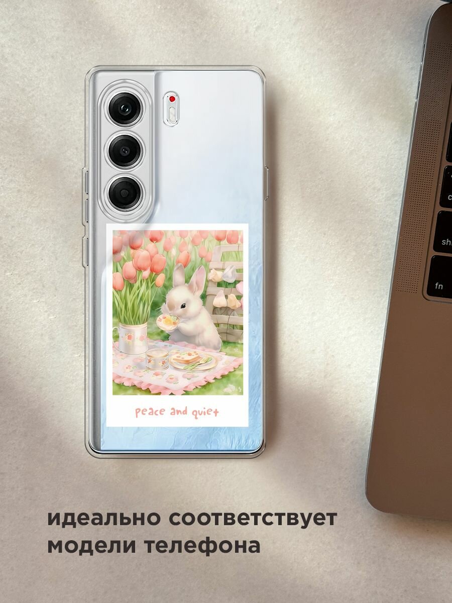 Чехол на Tecno Camon 40 Pro 5G / Текно Камон 40 Про 5G с принтом "Кролик на пикнике", прозрачный — фото 1