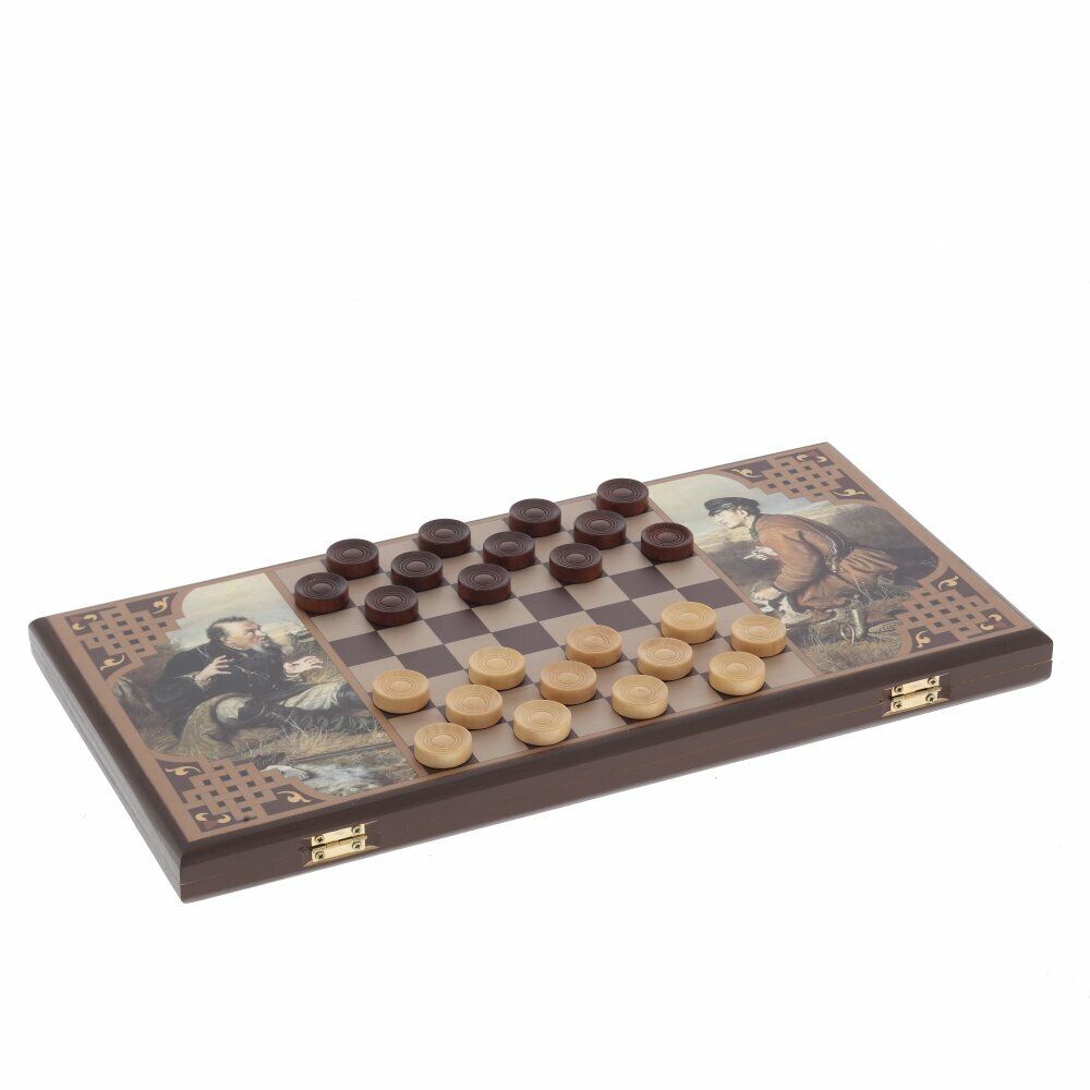 Игра настольная 2 в 1 (шашки, нарды) Охотники на привале, 50х25х3 см KSM-716271