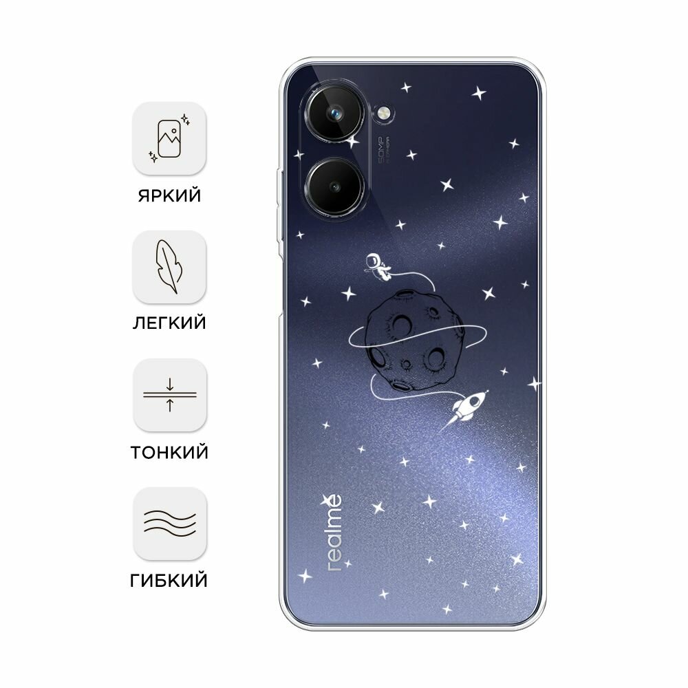 Чехол на Realme 10 4G / Реалми 10 4G с принтом "Полет вокруг луны", прозрачный — фото 1