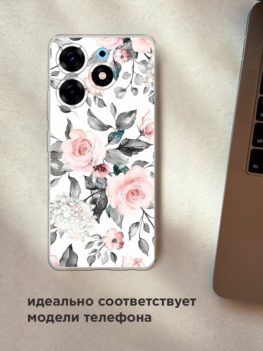 Чехол на Tecno Spark 10 Pro / Текно Спарк 10 Про с принтом "Розы на белом" — фото 1