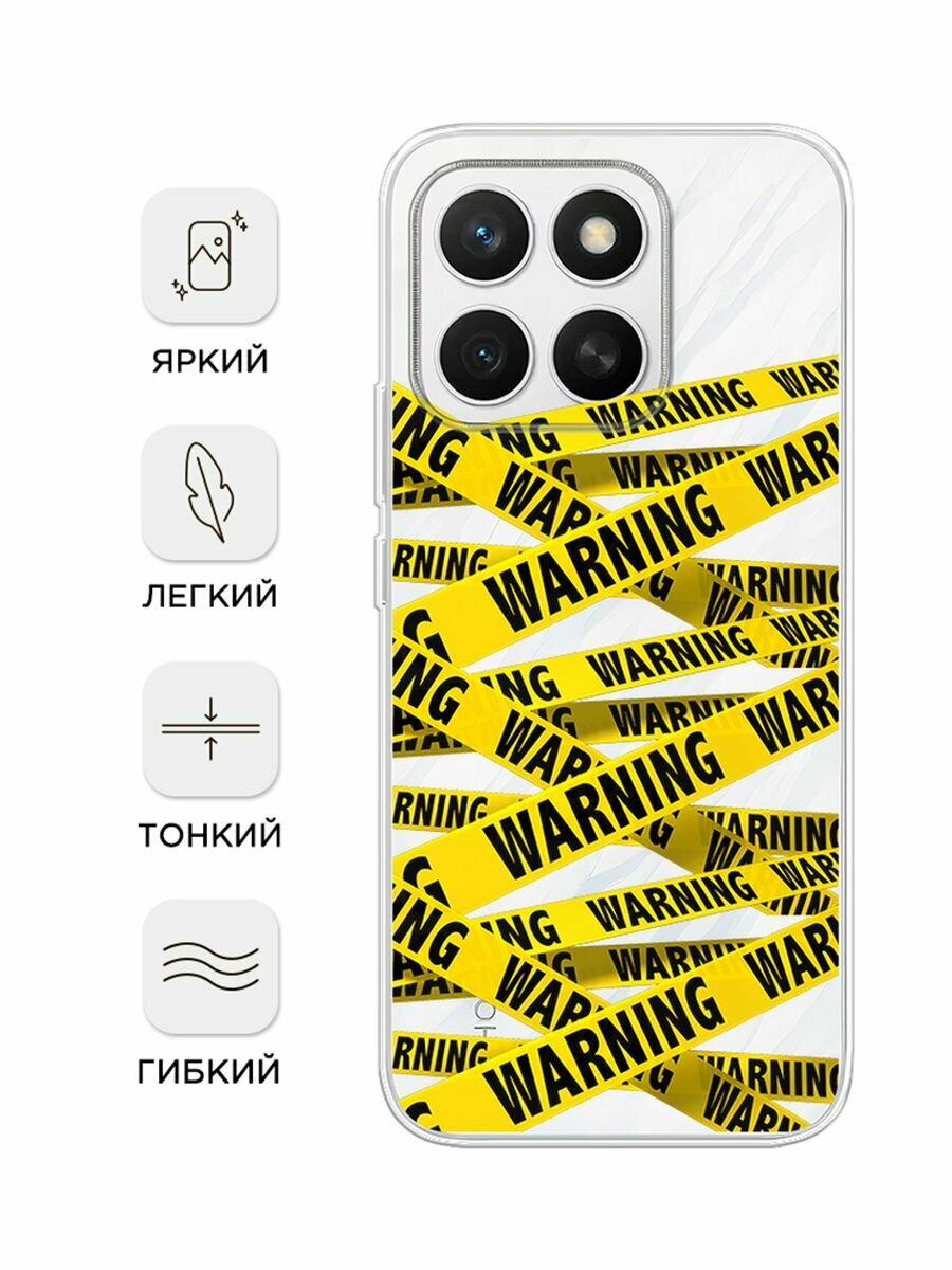 Чехол на Honor X8c / Хонор X8c с принтом "Warning!", прозрачный — фото 1