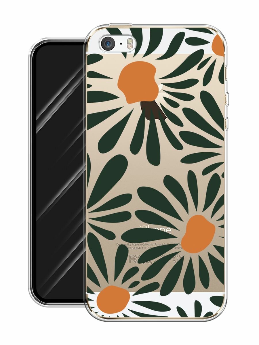 Чехол на Apple iPhone 5/5S/SE / Айфон 5/5S/SE с принтом "Летние цветы рисунок", прозрачный — фото 1