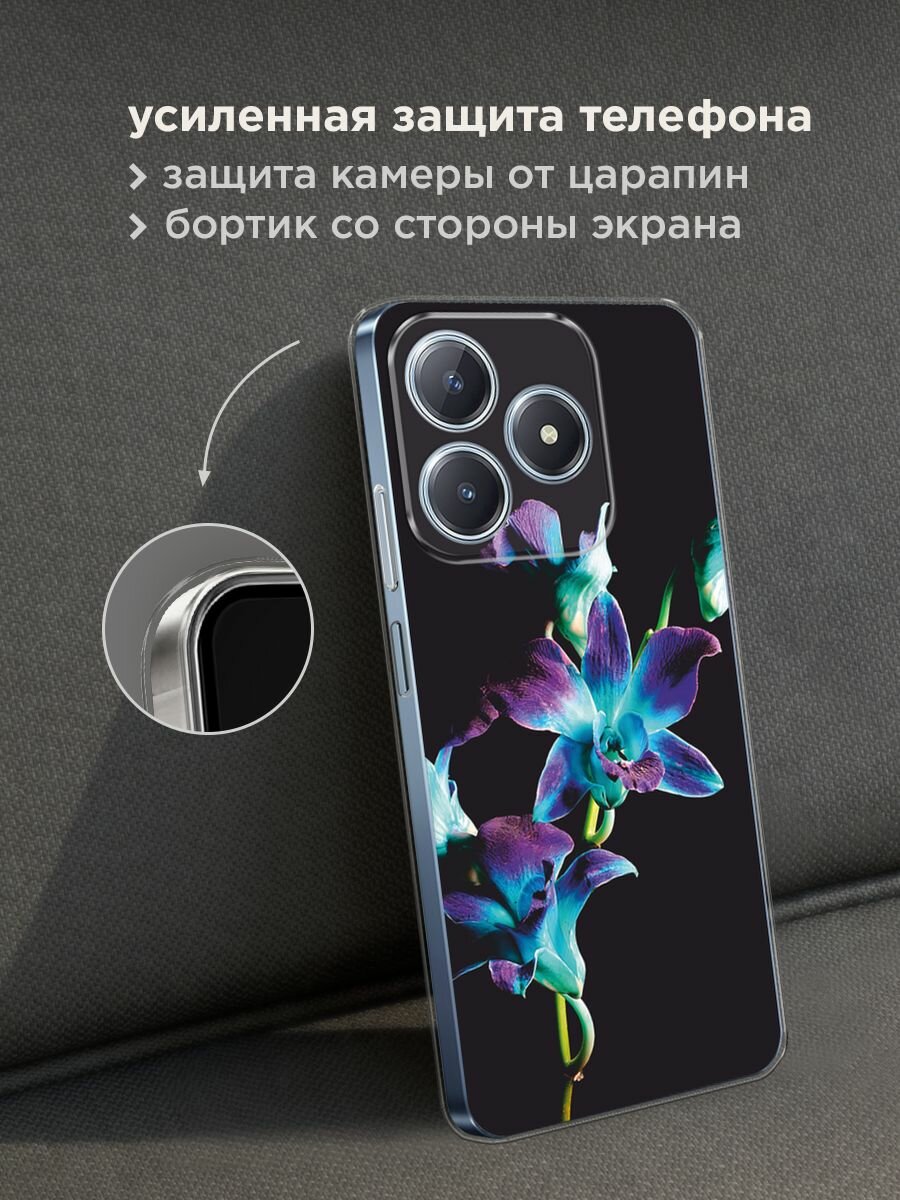 Чехол на Realme C63 / Реалми С63 с принтом "Синий цветок на черном" — фото 1