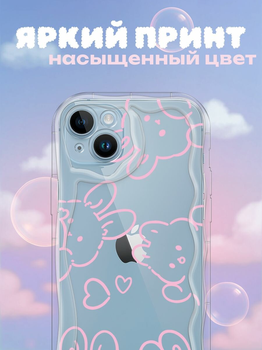 Чехол на Apple iPhone 14 / Айфон 14 с принтом "Контурные зайцы" — фото 1