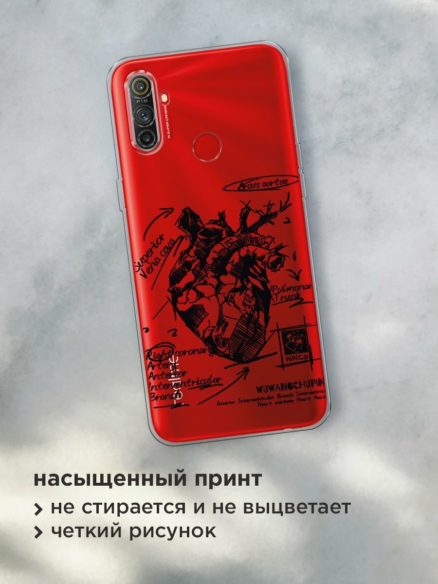 Чехол на Realme C3 / Реалми C3 с принтом "Анатомическое сердце 2", прозрачный — фото 1
