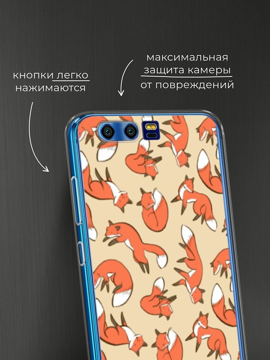 Силиконовый чехол на Honor 9 / Хонор 9 с принтом "Лисички фон" — фото 1