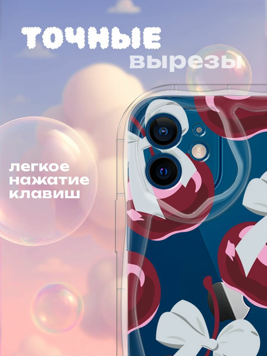 Чехол на Apple iPhone 12/12 Pro / Айфон 12 с принтом "Вишни с бантами" — фото 1