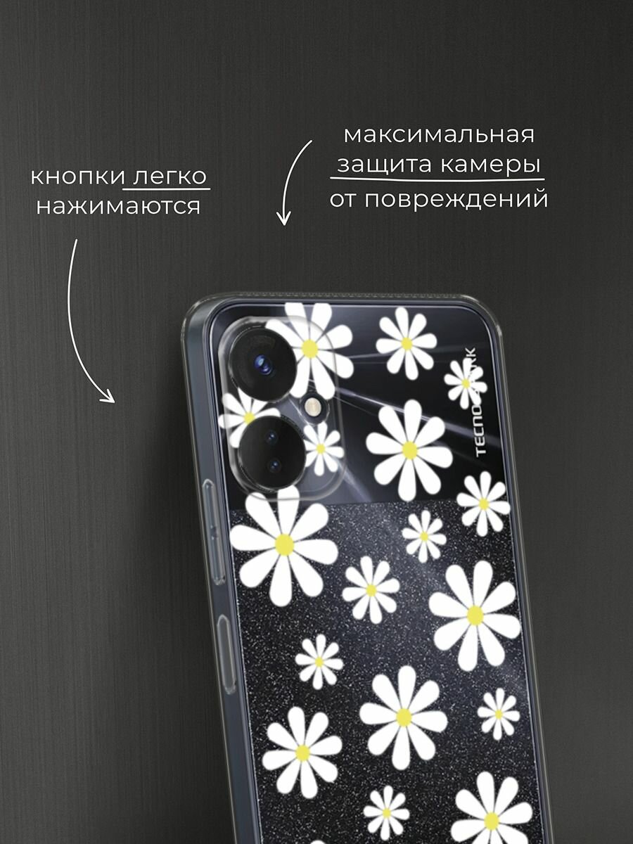 Чехол на Tecno Spark 9 Pro / Техно Спарк 9 Про с принтом "Большие ромашки", прозрачный — фото 1