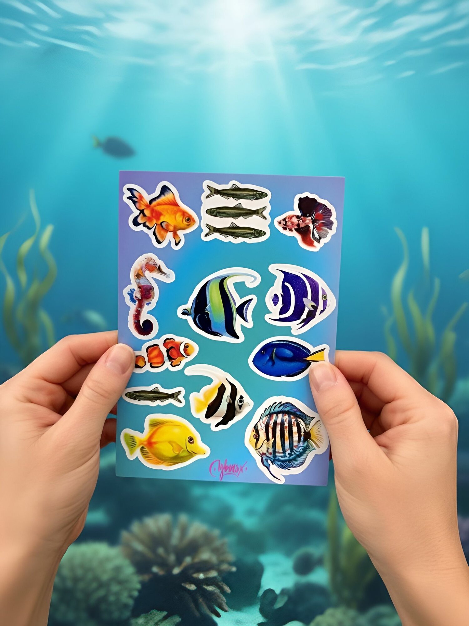 Стикеры Рыбки А6 на прозрачной пленке Vzbnas x 12 наклеек на листе